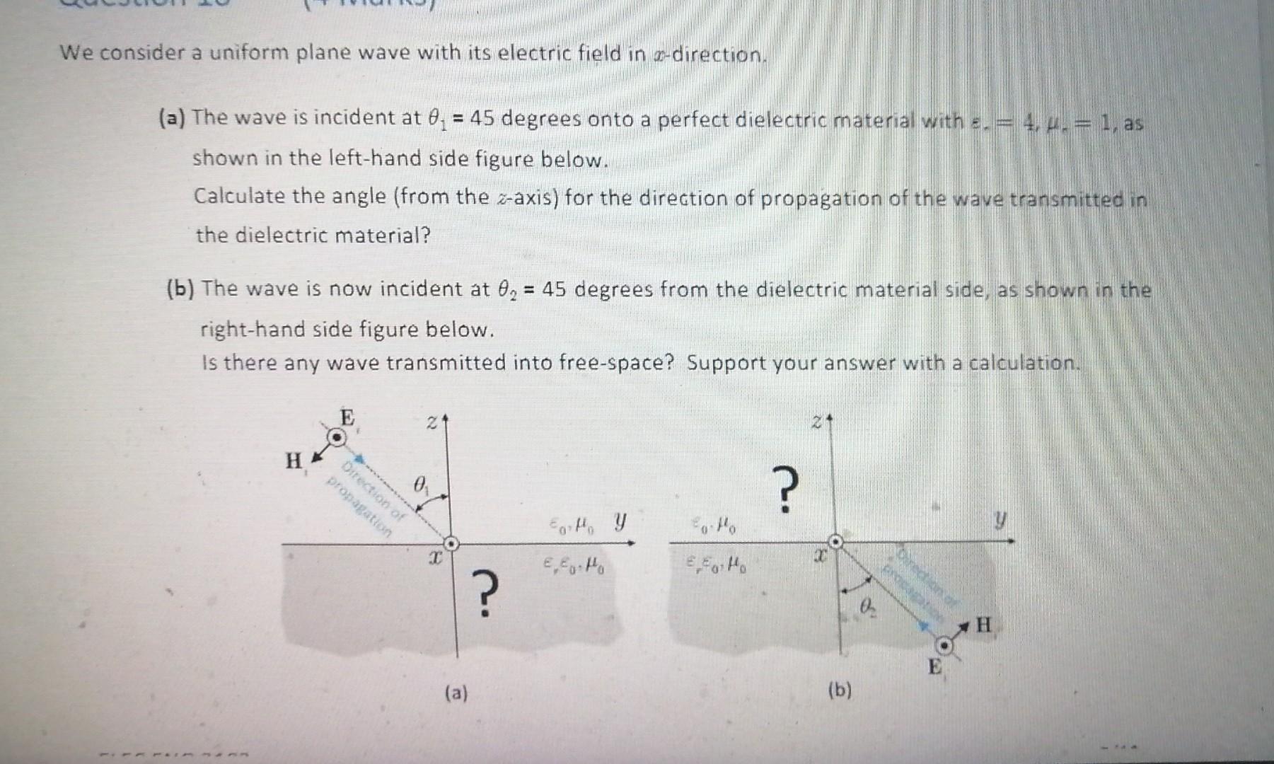 Solved consider a uniform plane wave with its electric field | Chegg.com