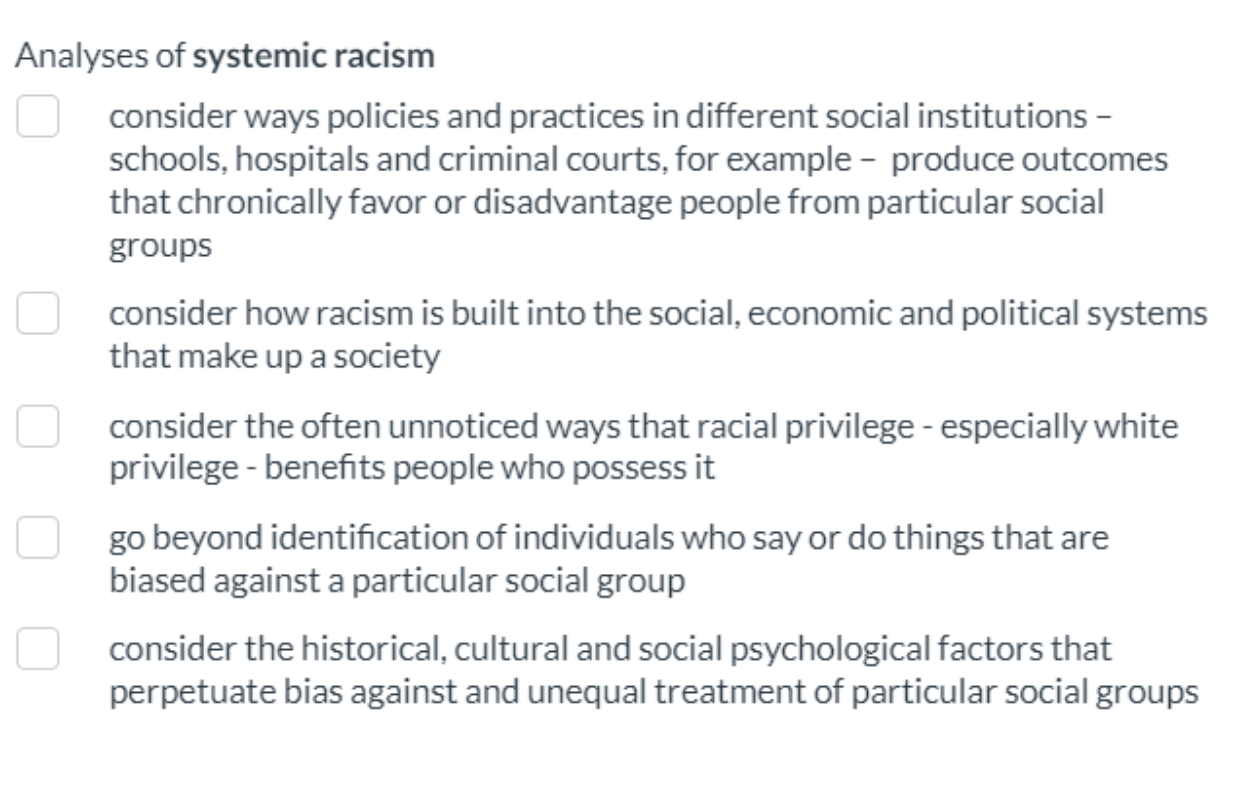 Solved Analyses of systemic racismconsider ways policies and | Chegg.com
