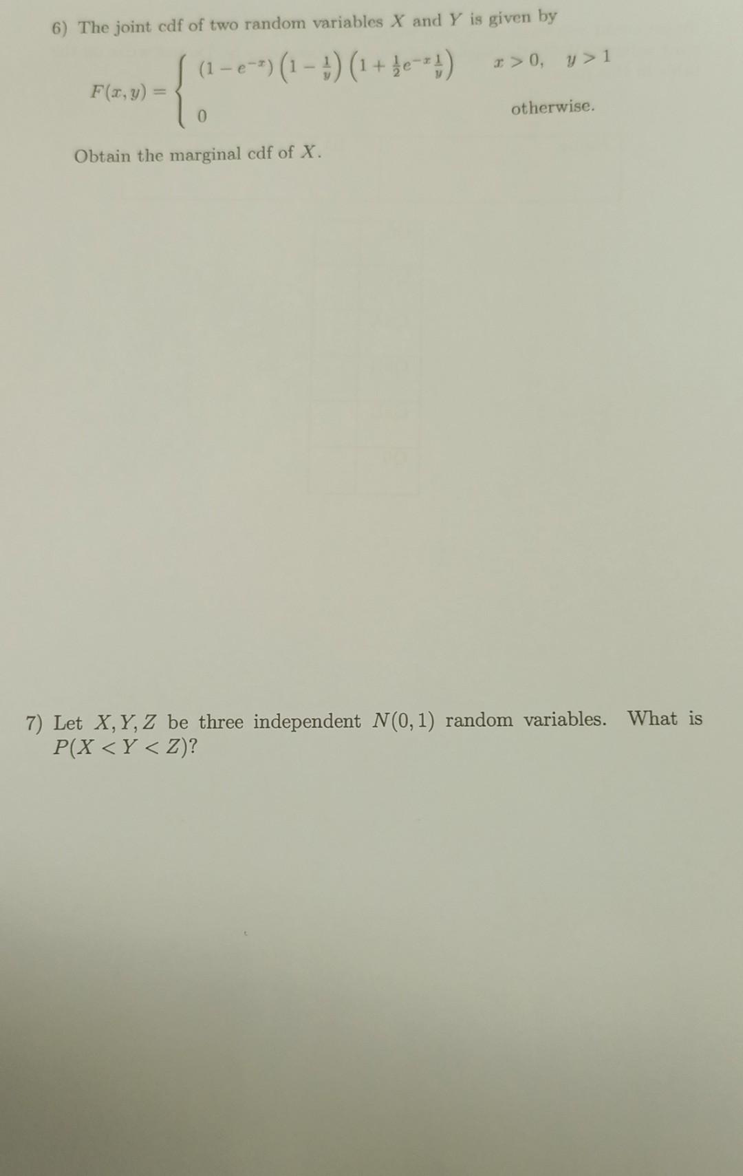 Solved 6) The joint cdf of two random variables X and Y is | Chegg.com
