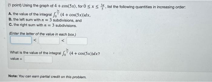 Solved (1 point) Using the graph of 4+cos(5x), for 0≤x≤53π, | Chegg.com