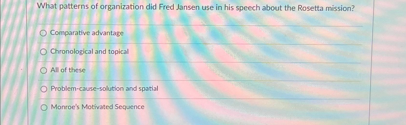Solved What patterns of organization did Fred Jansen use in | Chegg.com