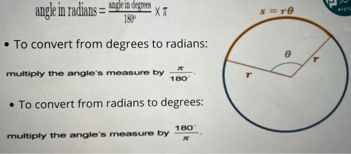 Solved angle in radians =180∘ angle in degres ×π - To | Chegg.com
