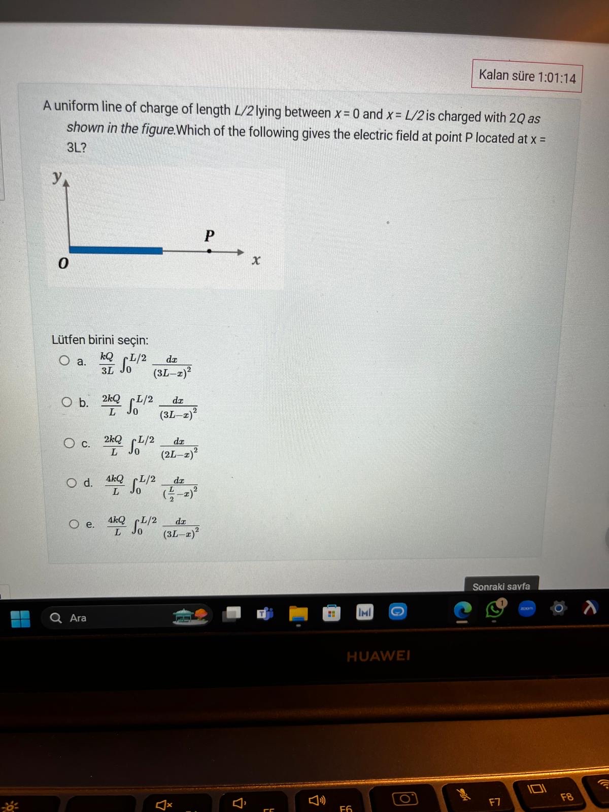Solved Kalan süre 1:01:14A uniform line of charge of length | Chegg.com