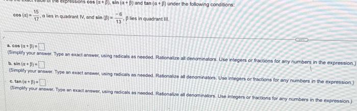 find the exact value of tge expressions | Chegg.com
