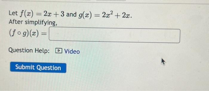 Solved Suppose f(x)=10x−5 and g(x)=x2+5x+8 (f∘g)(x)= | Chegg.com