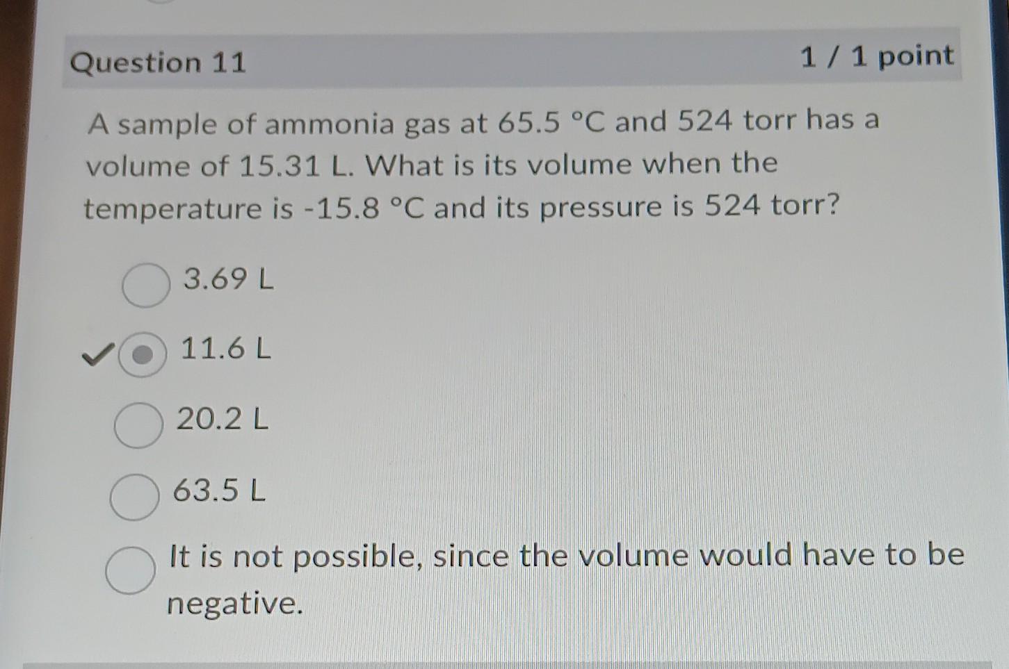 Solved A sample of ammonia gas at 65.5∘C and 524 torr has a | Chegg.com