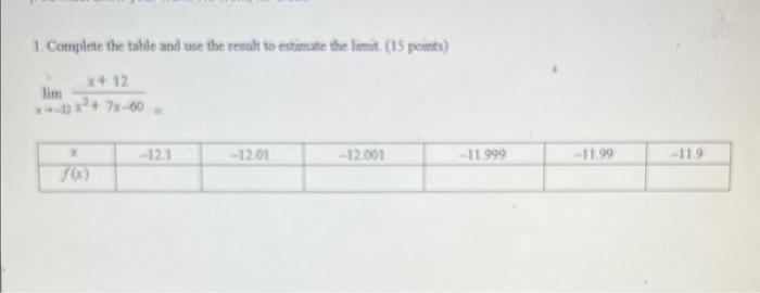 Solved 1. Complete the table and use the reath to extimuoe | Chegg.com