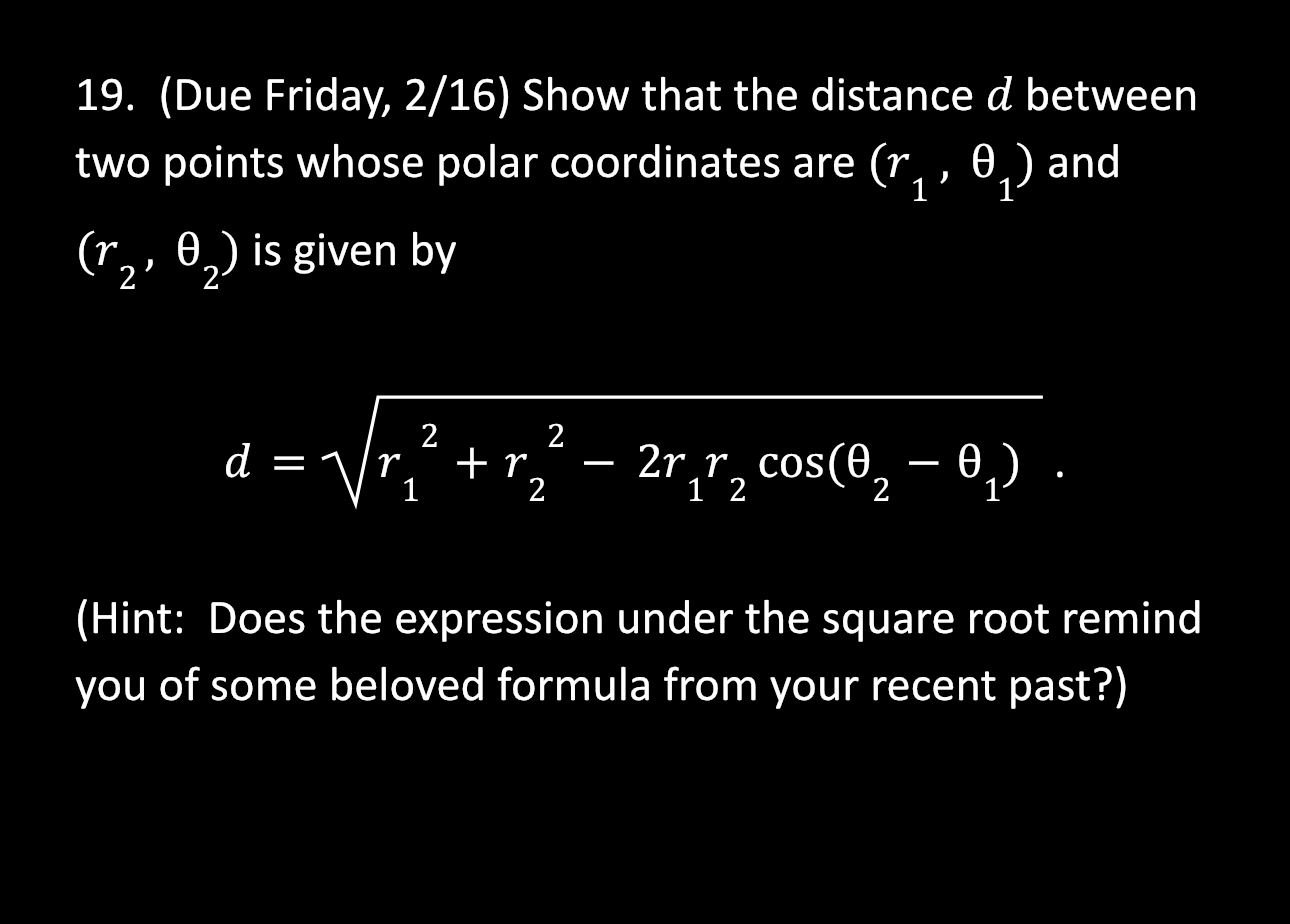 Solved (Due Friday, 2/16) ﻿Show that the distance d ﻿between | Chegg.com