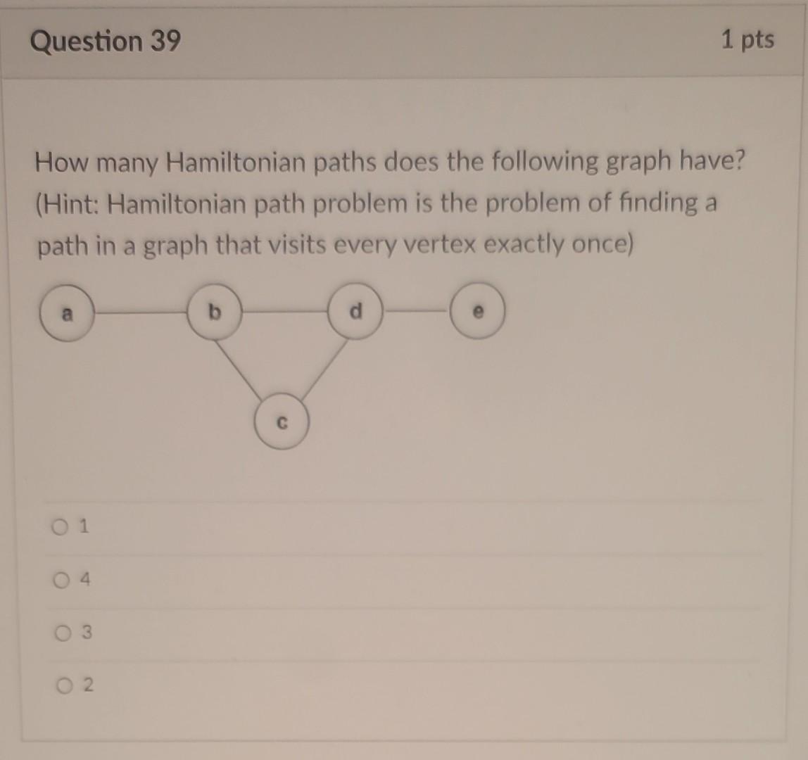 Solved How many Hamiltonian paths does the following graph | Chegg.com