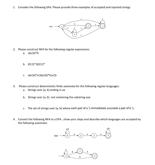 Solved 1. Consider the following DFA. Please provide three | Chegg.com