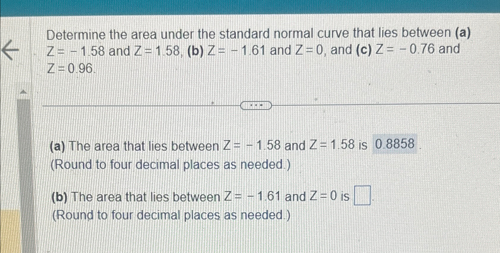Solved Determine the area under the standard normal curve | Chegg.com