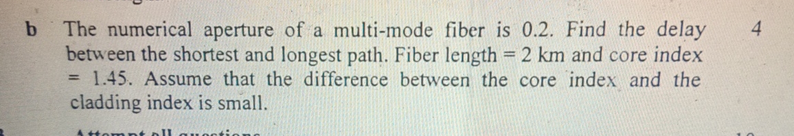 b The numerical aperture of a multi-mode fiber is | Chegg.com