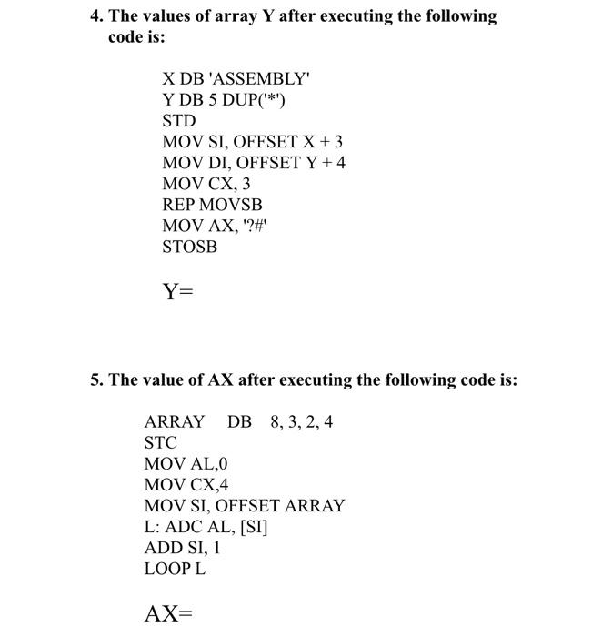 Solved 4. The values of array Y after executing the | Chegg.com