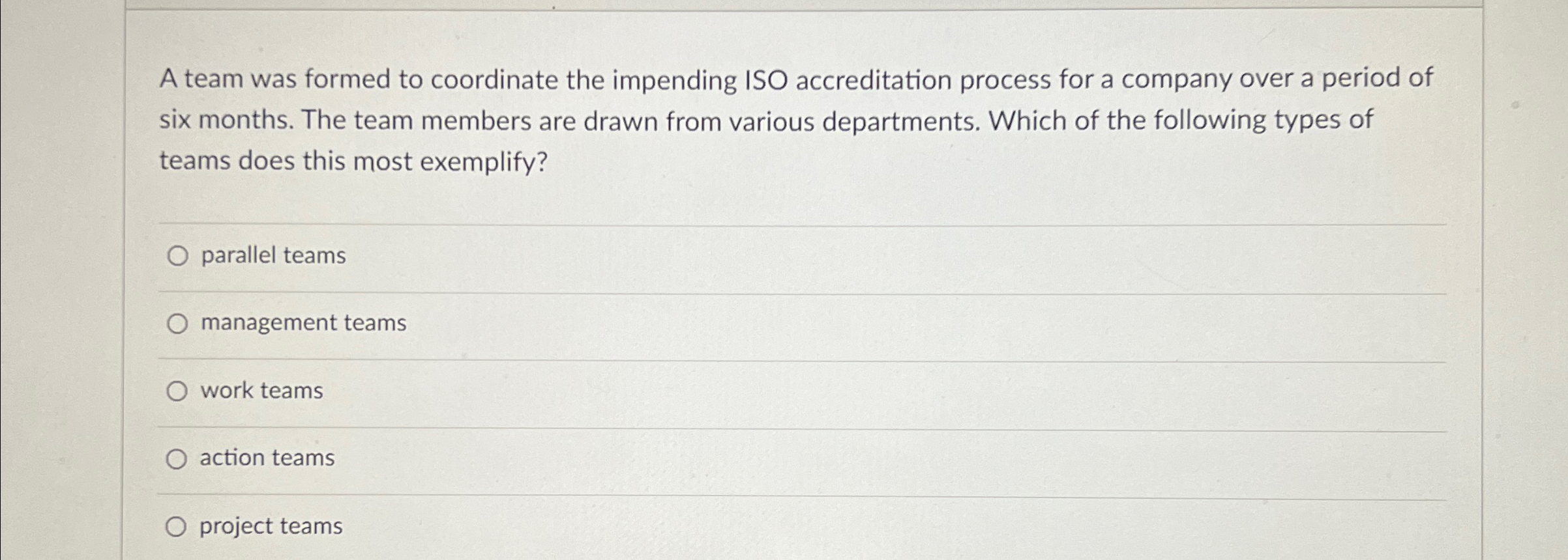 Solved A team was formed to coordinate the impending ISO | Chegg.com