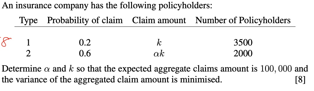 Solved An insurance company has the following | Chegg.com