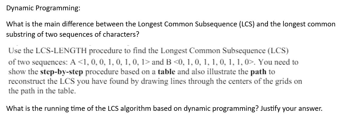 Dynamic Programming:What is the main difference | Chegg.com
