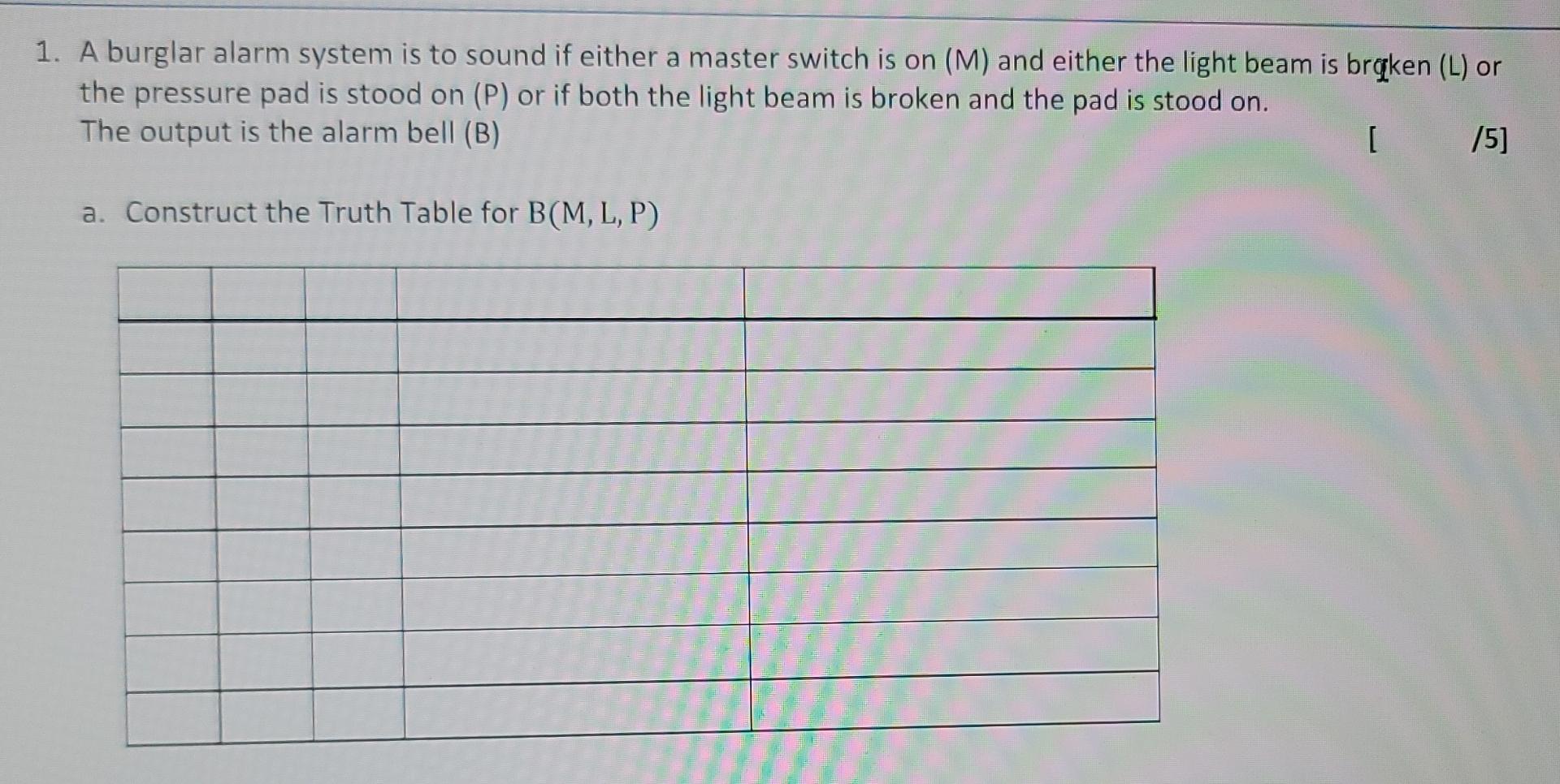 Solved 1. A burglar alarm system is to sound if either a | Chegg.com
