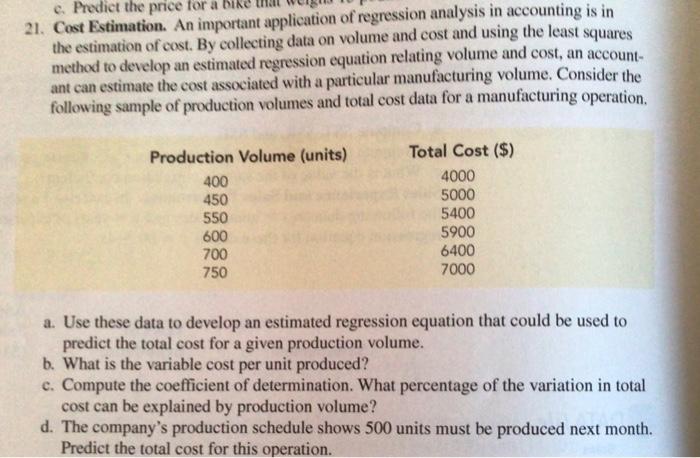 Solved 21 Cost Estimation An Important Application Of