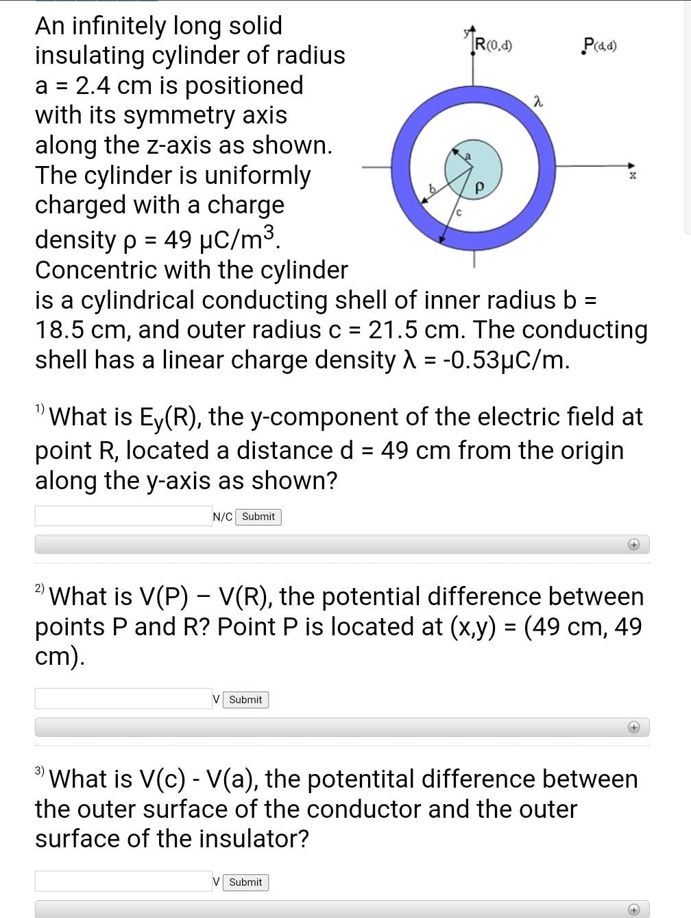 An infinitely long solid insulating cylinder of | Chegg.com