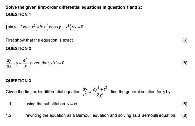 Solved Solve the given first-order differential equations in | Chegg.com