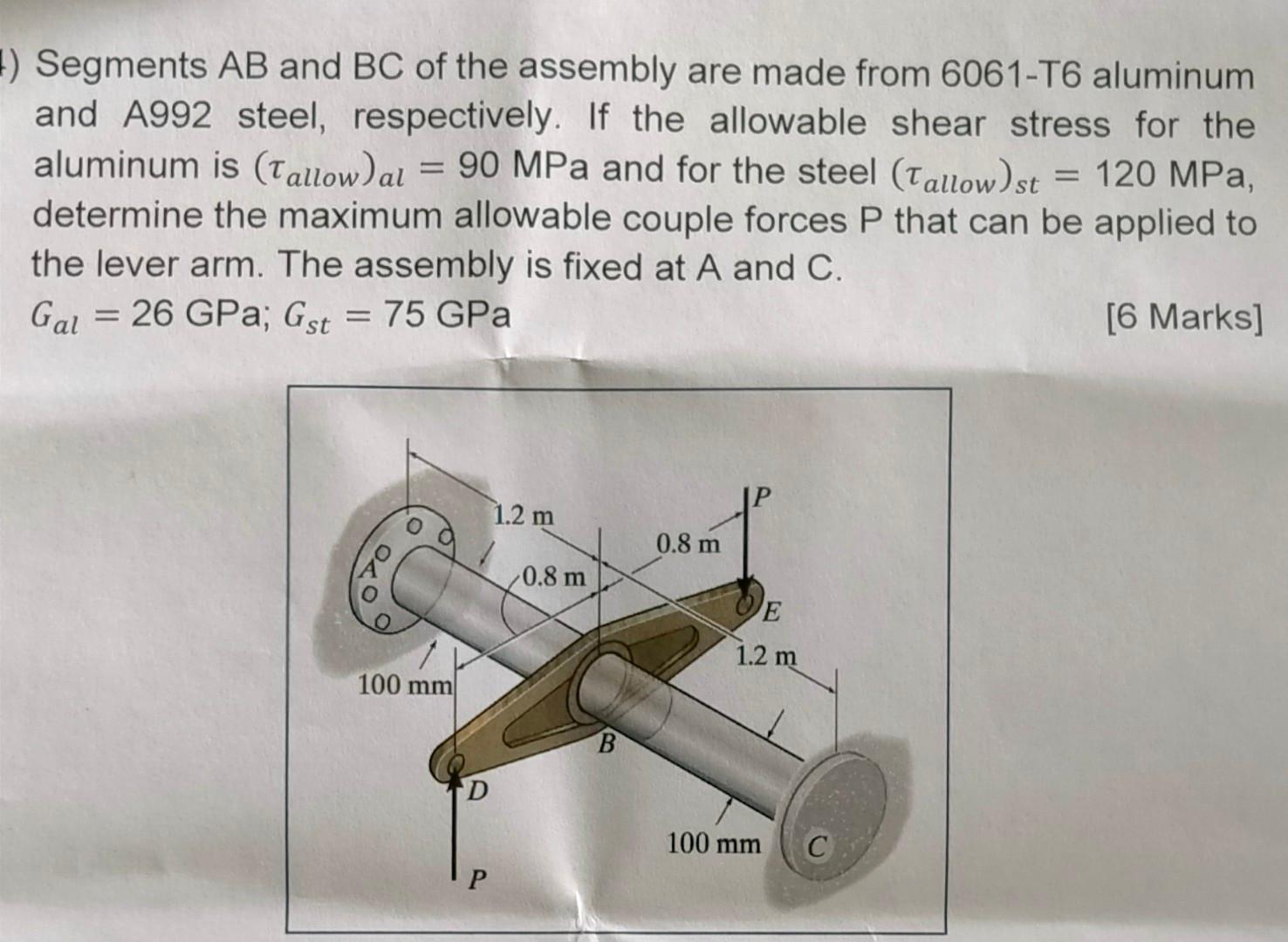 Segments AB and BC of the assembly are made from | Chegg.com