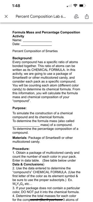 Solved Formula Mass and Percentage Composition Activity | Chegg.com
