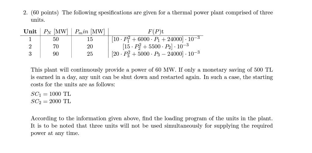 Solved 2. (60 points) The following spesifications are given | Chegg.com