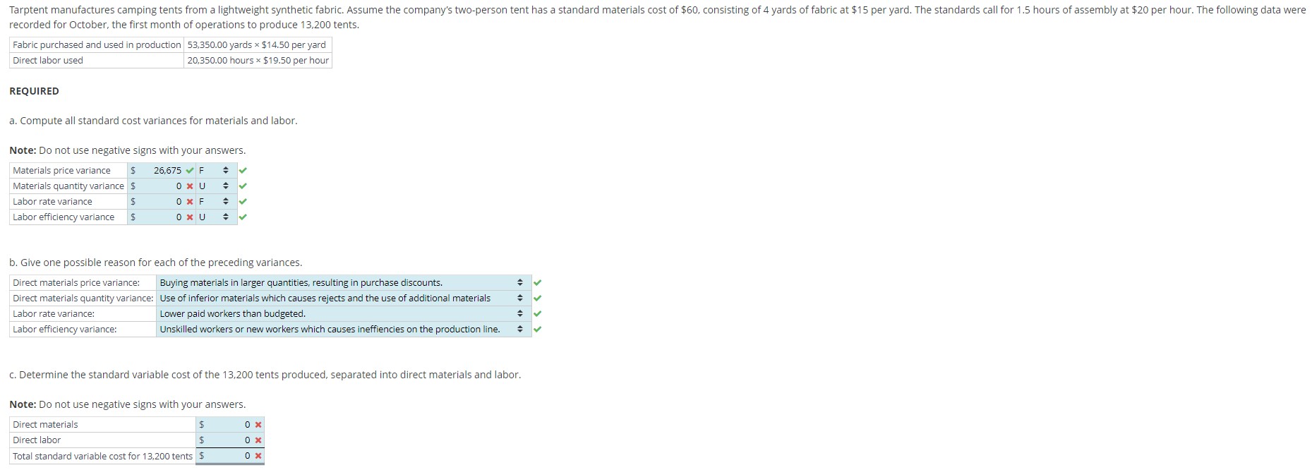 Solved Variance Computations and ExplanationsTarptent | Chegg.com