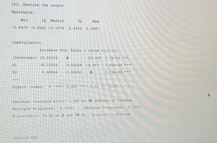 Solved III. Analyze the output Residuals: | Chegg.com