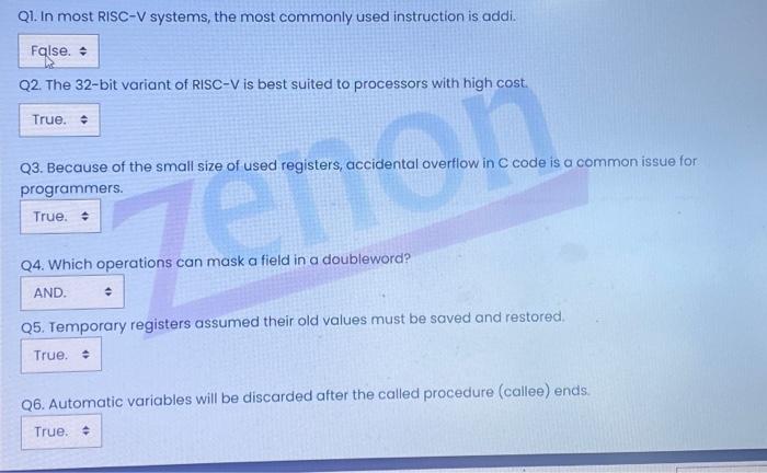 Solved Q1. In most RISC-V systems, the most commonly used | Chegg.com