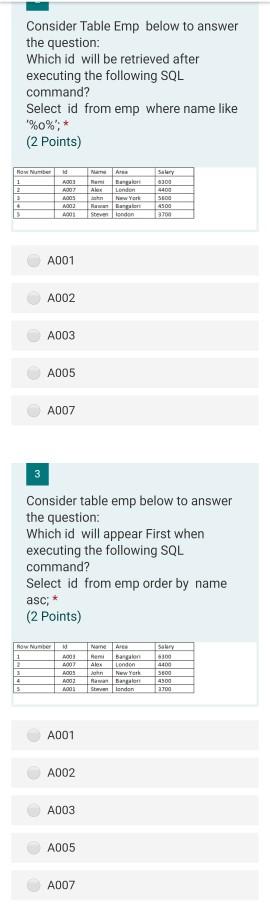 Solved Consider Table Emp below to answer the question: | Chegg.com
