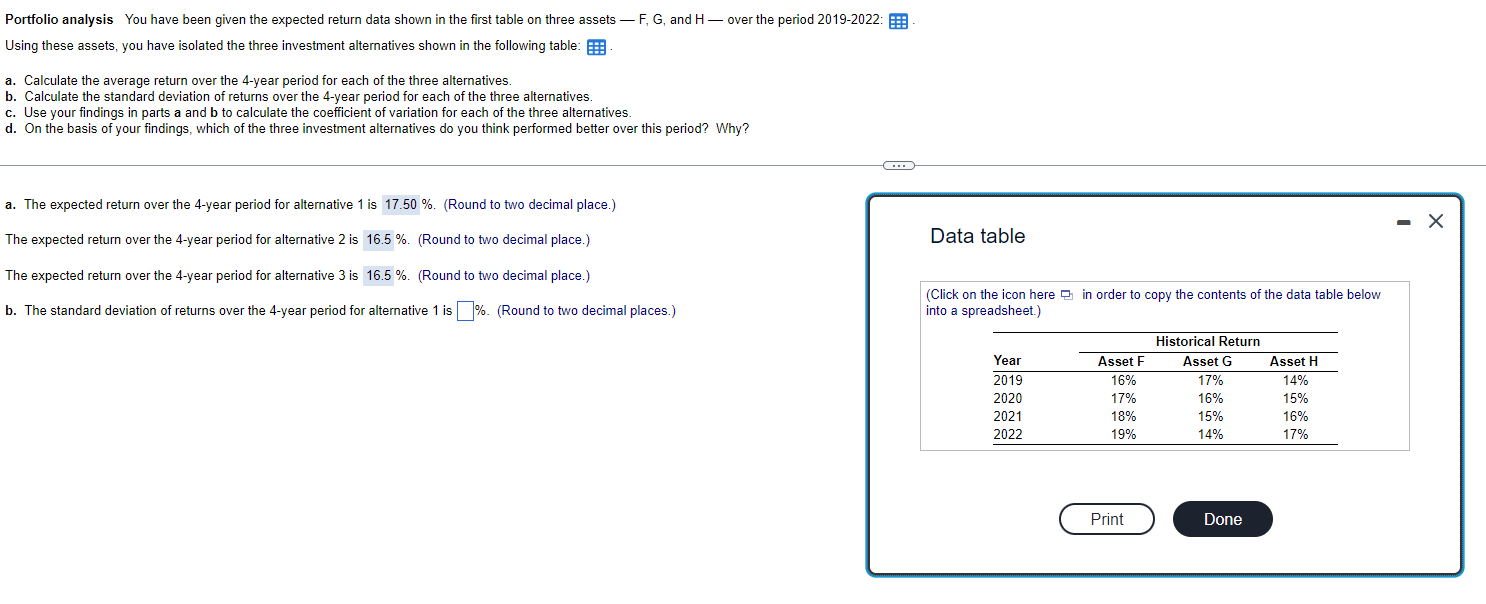 Solved Portfolio analysis You have been given the expected | Chegg.com