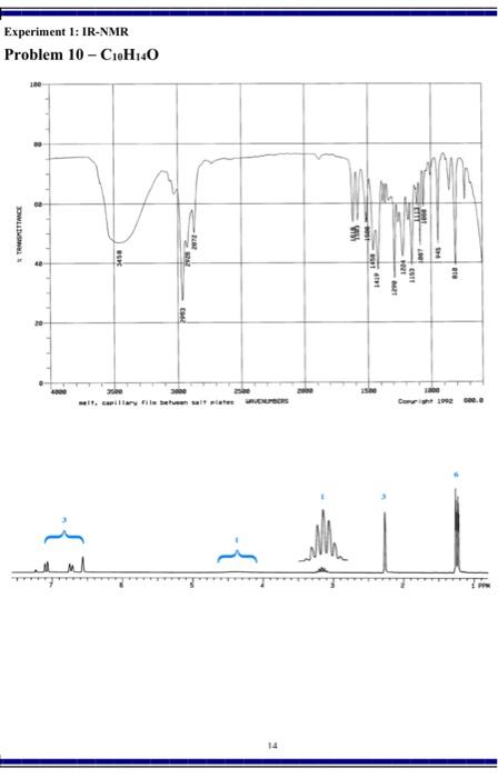 Solved Experiment 1: IR-NMR Problem 10 - C10H140 BE | Chegg.com