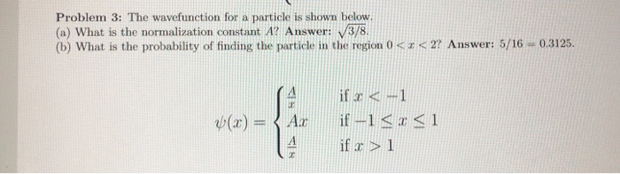Solved Problem 3: The wavefunction for a particle is shown | Chegg.com