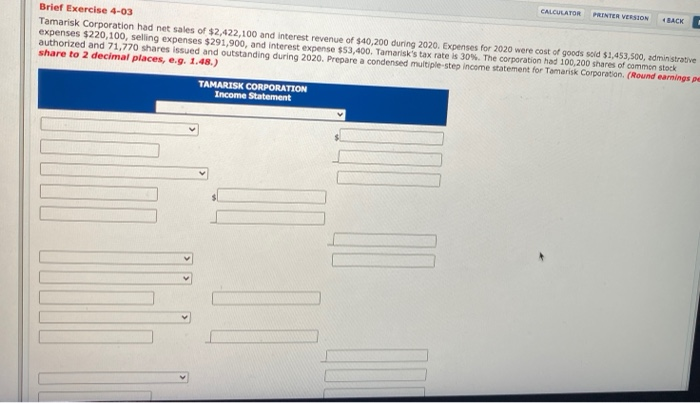Solved CALCULATOR PRINTER VERSION « BACK Brief Exercise 4-03 | Chegg.com