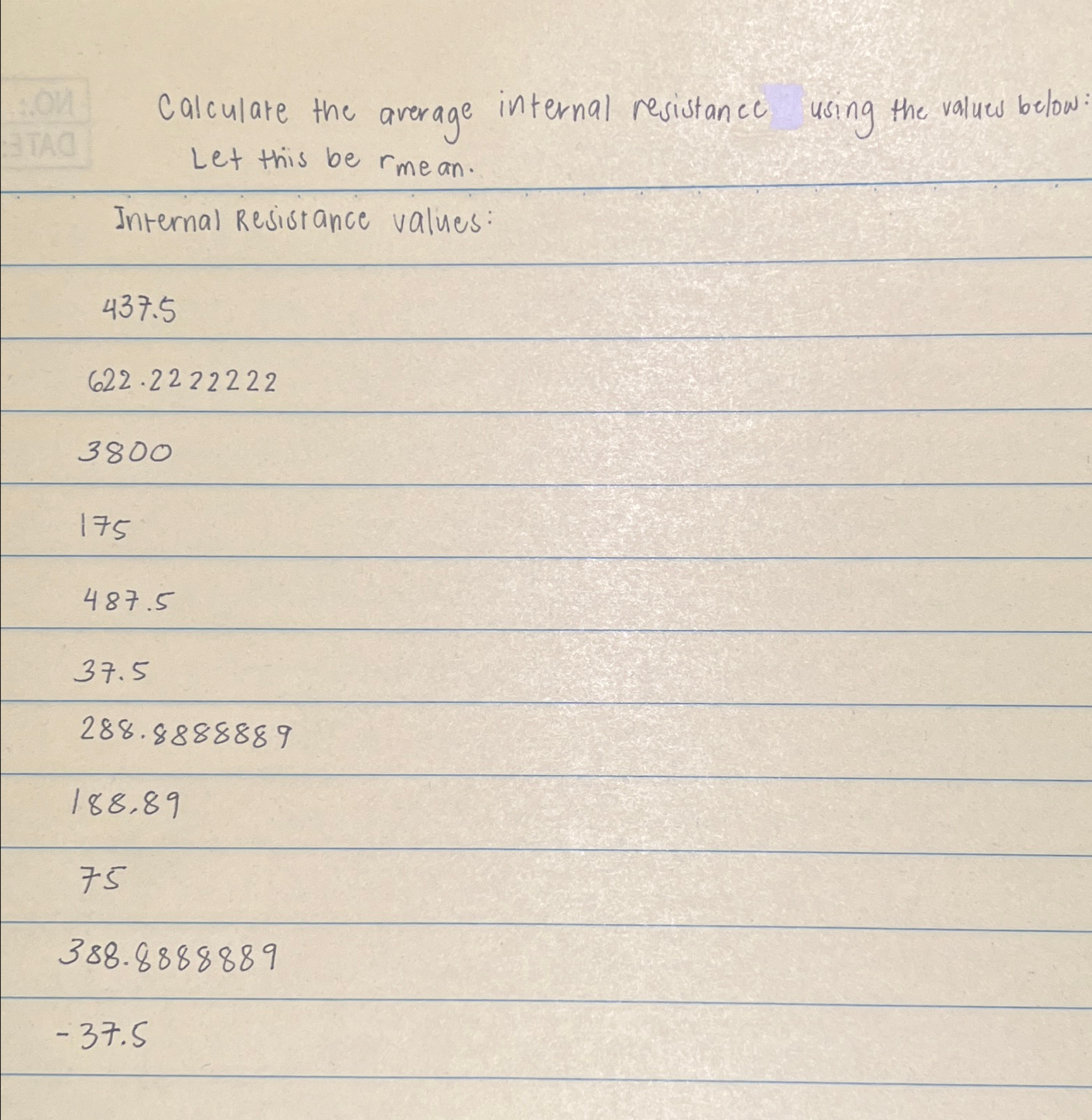 Solved Calculate the average internal resistance using the | Chegg.com