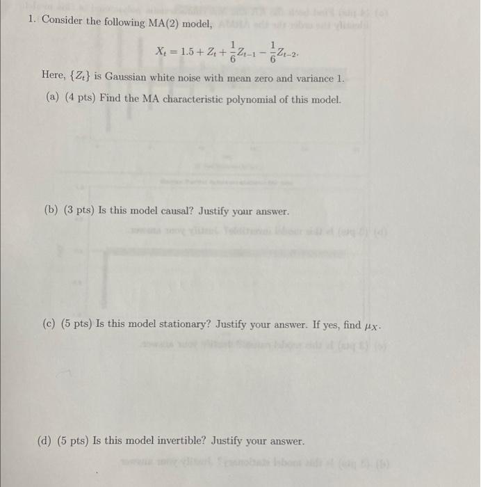 Solved 1. Consider the following MA(2) model, | Chegg.com