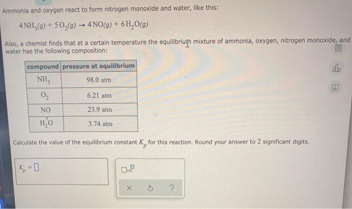 Solved Ammonia and oxygen react to form nitrogen monoxide | Chegg.com
