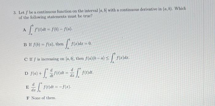 Solved 3. Let f be a continuous function on the interval | Chegg.com