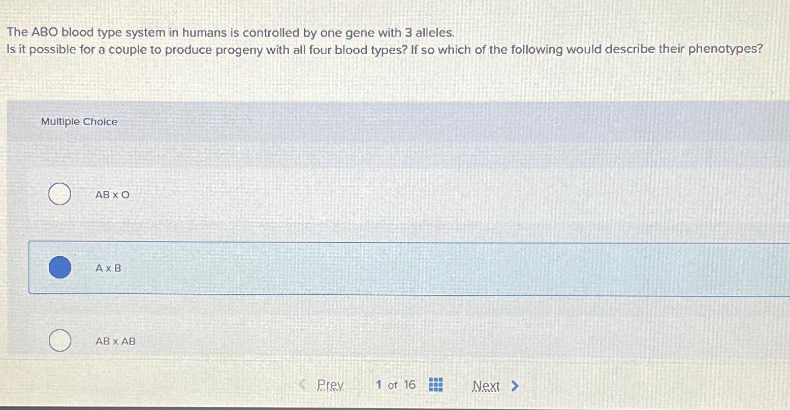 Solved The ABO blood type system in humans is controlled by | Chegg.com