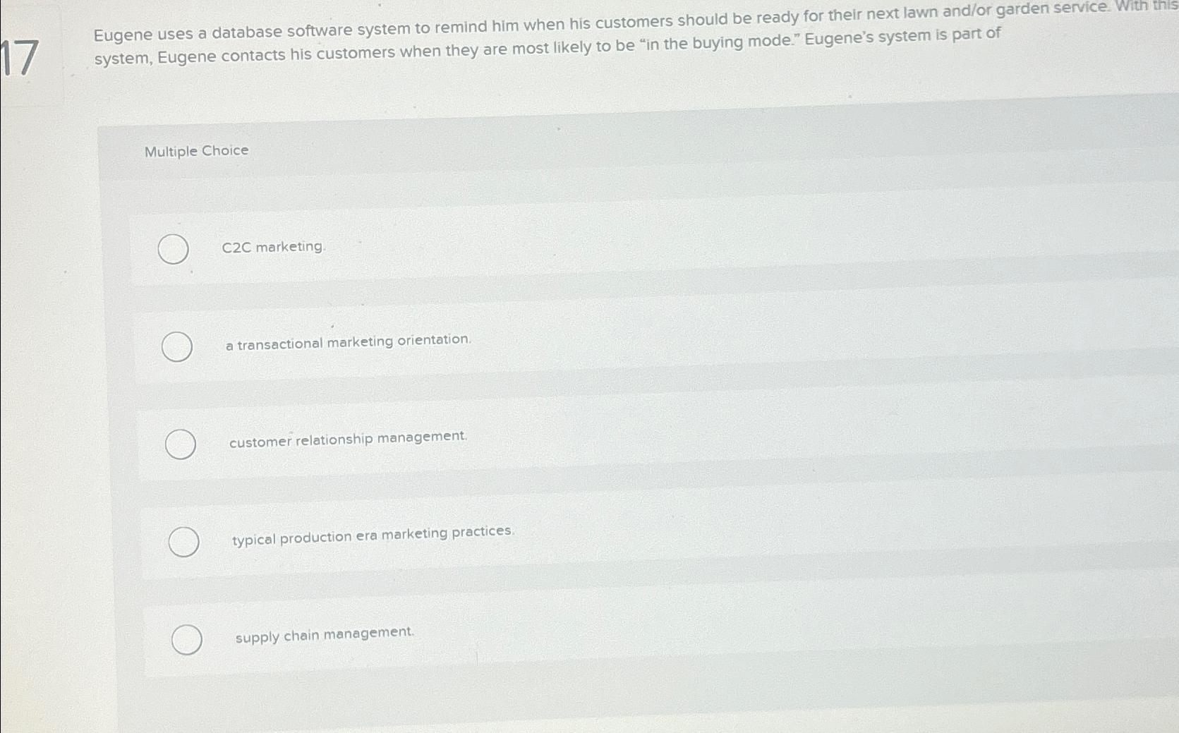 Solved Eugene uses a database software system to remind him | Chegg.com