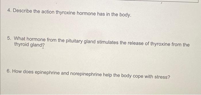 Solved 4. Describe the action thyroxine hormone has in the | Chegg.com