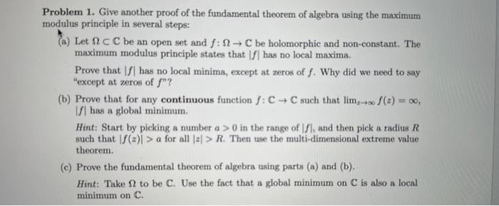 Solved Problem 1. Give another proof of the fundamental | Chegg.com