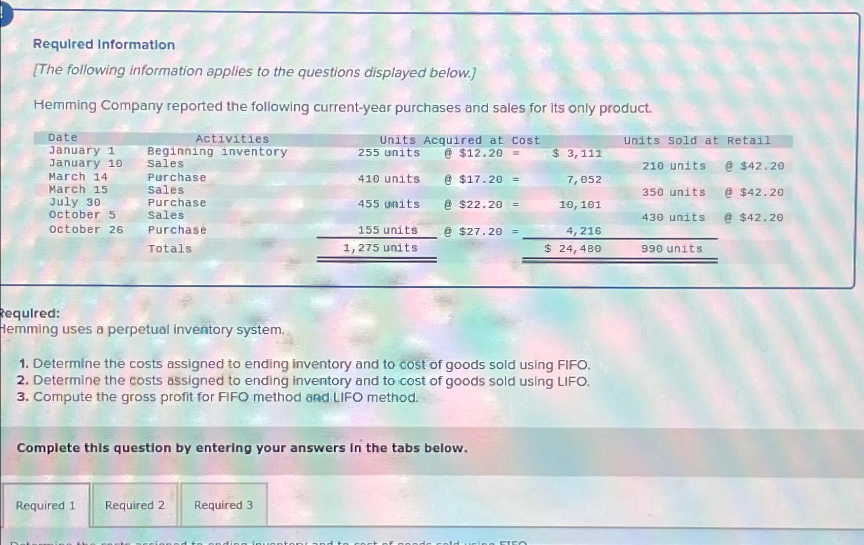Solved Required Information[The following information | Chegg.com