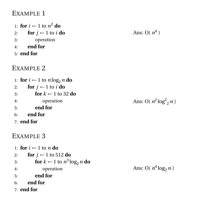 Solved EXAMPLE 1 Ans: O(nº) 1: for i - 1 to na do 2: for j - | Chegg.com