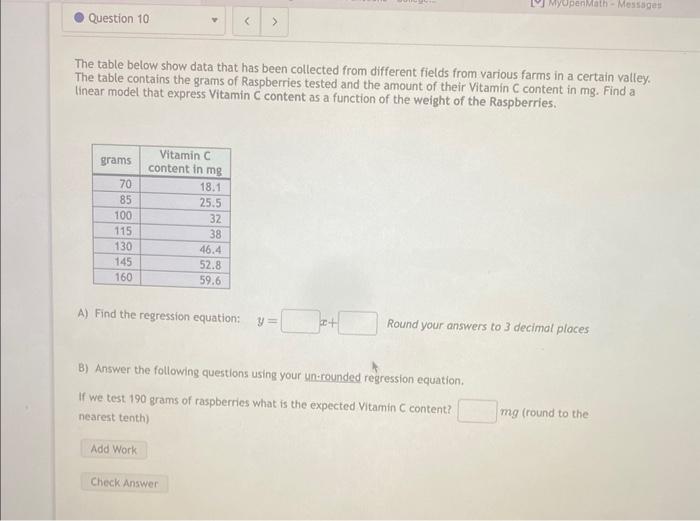 Solved The table below show data that has been collected | Chegg.com