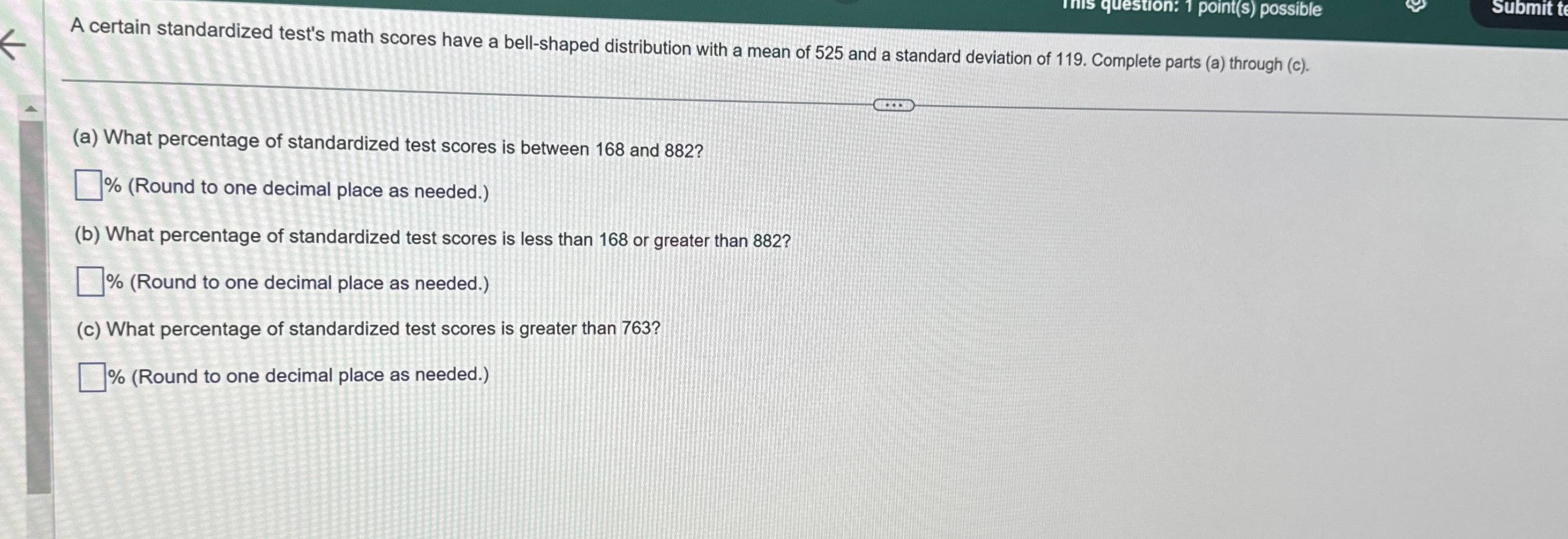 Solved A certain standardized test's math scores have a | Chegg.com