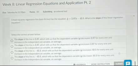 Solved Week 8: Linear Regression Equations and Application | Chegg.com