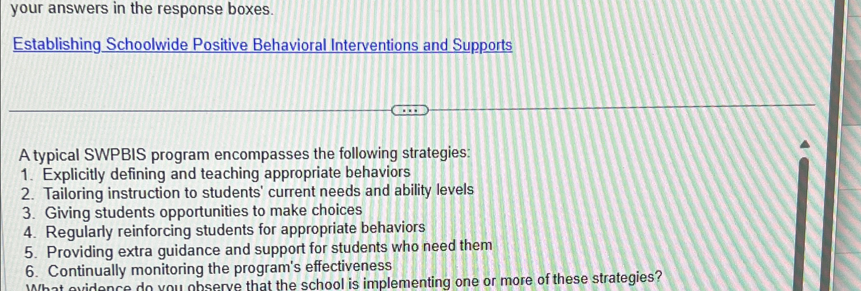 Solved your answers in the response boxes.Establishing | Chegg.com