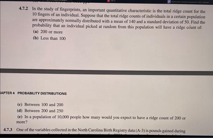 Solved 4.7.2 In the study of fingerprints, an important | Chegg.com
